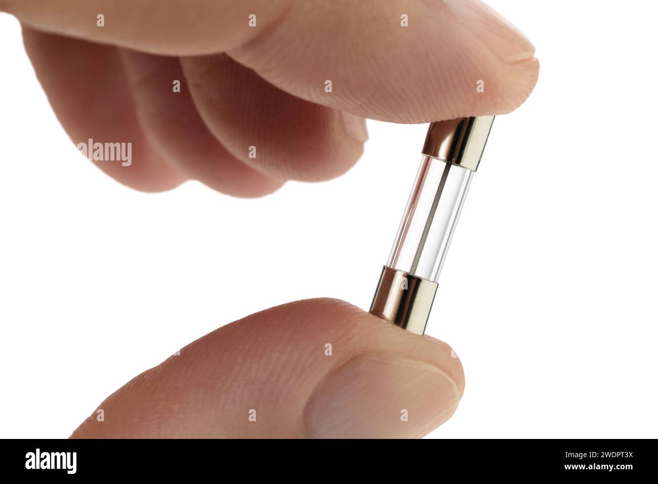 Fuse in hand isolated on white background Stock Photo - Alamy