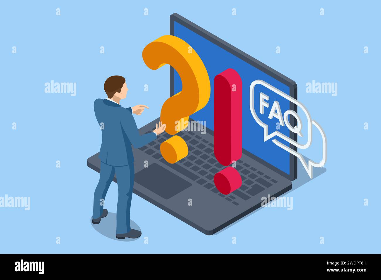 Isometric Question Marks, Message box with question, Chatbot technology ...