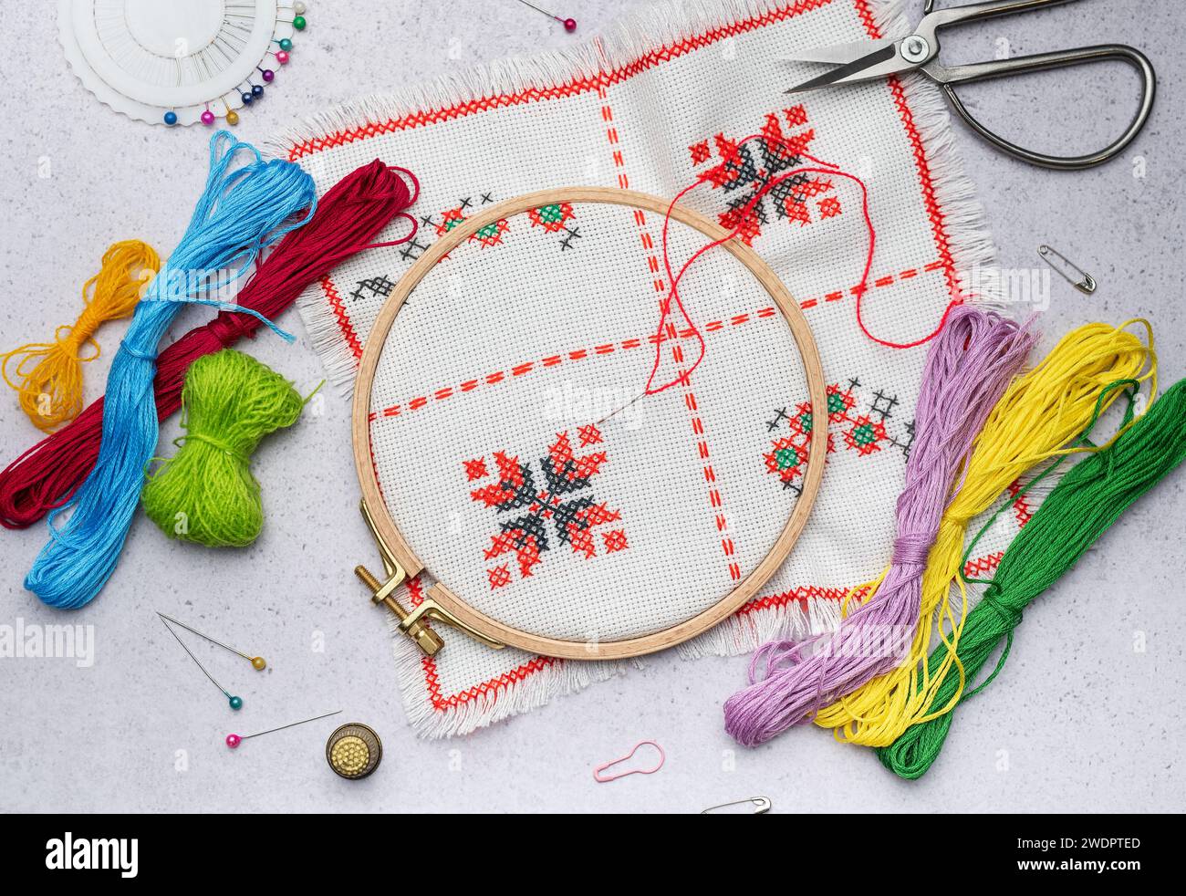Hand embroidery cross stitch flower ornament hi-res stock photography ...