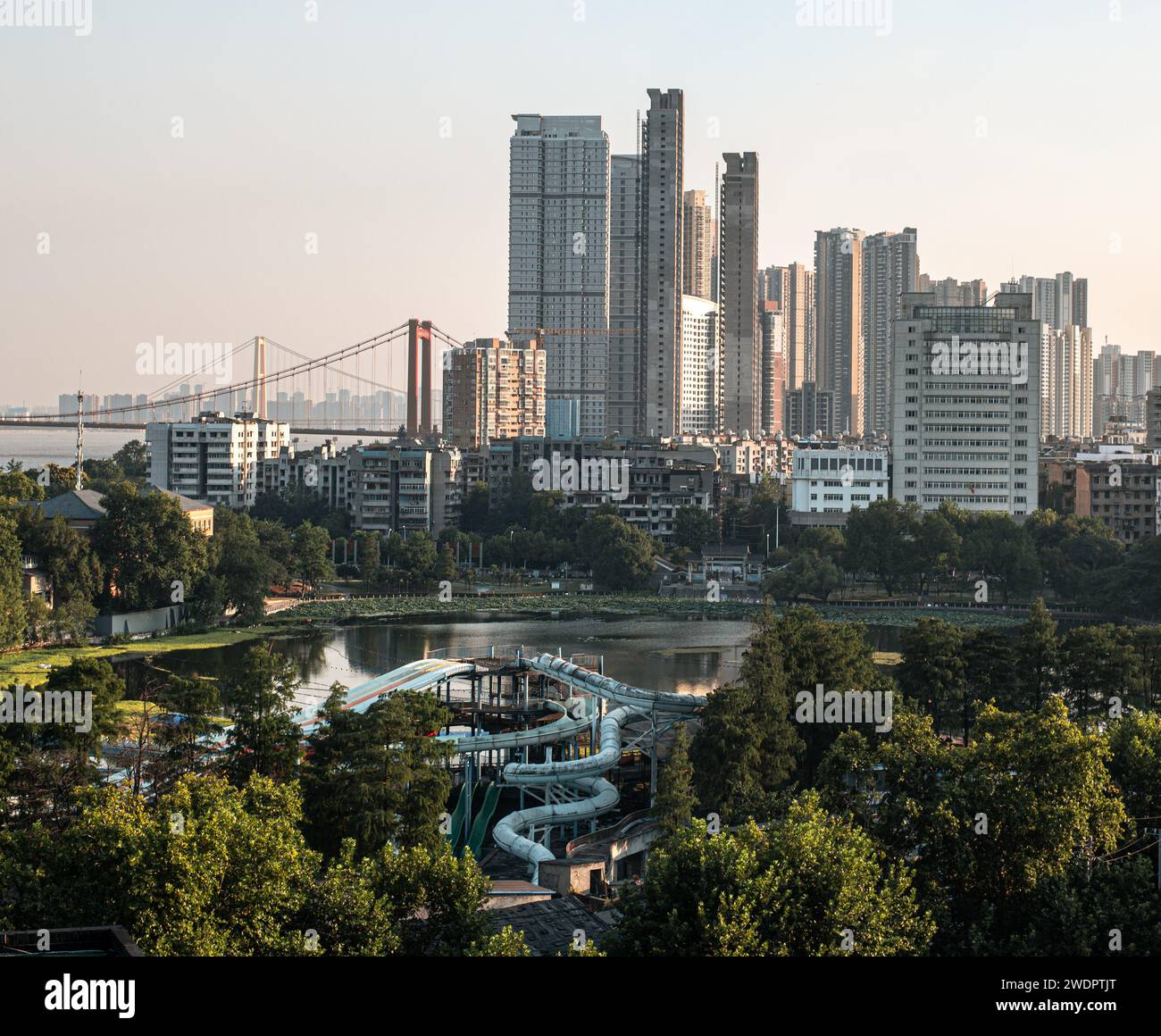An aerial view of Wuhan urban skyline with waterpark in China Stock ...