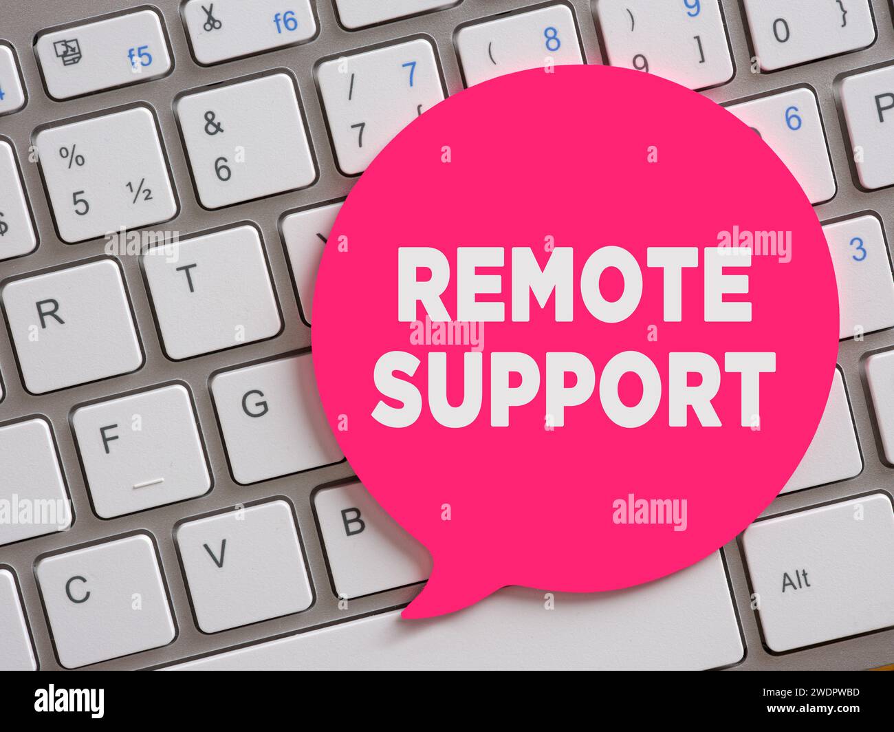The word remote support on speech bubble over computer keyboard ...