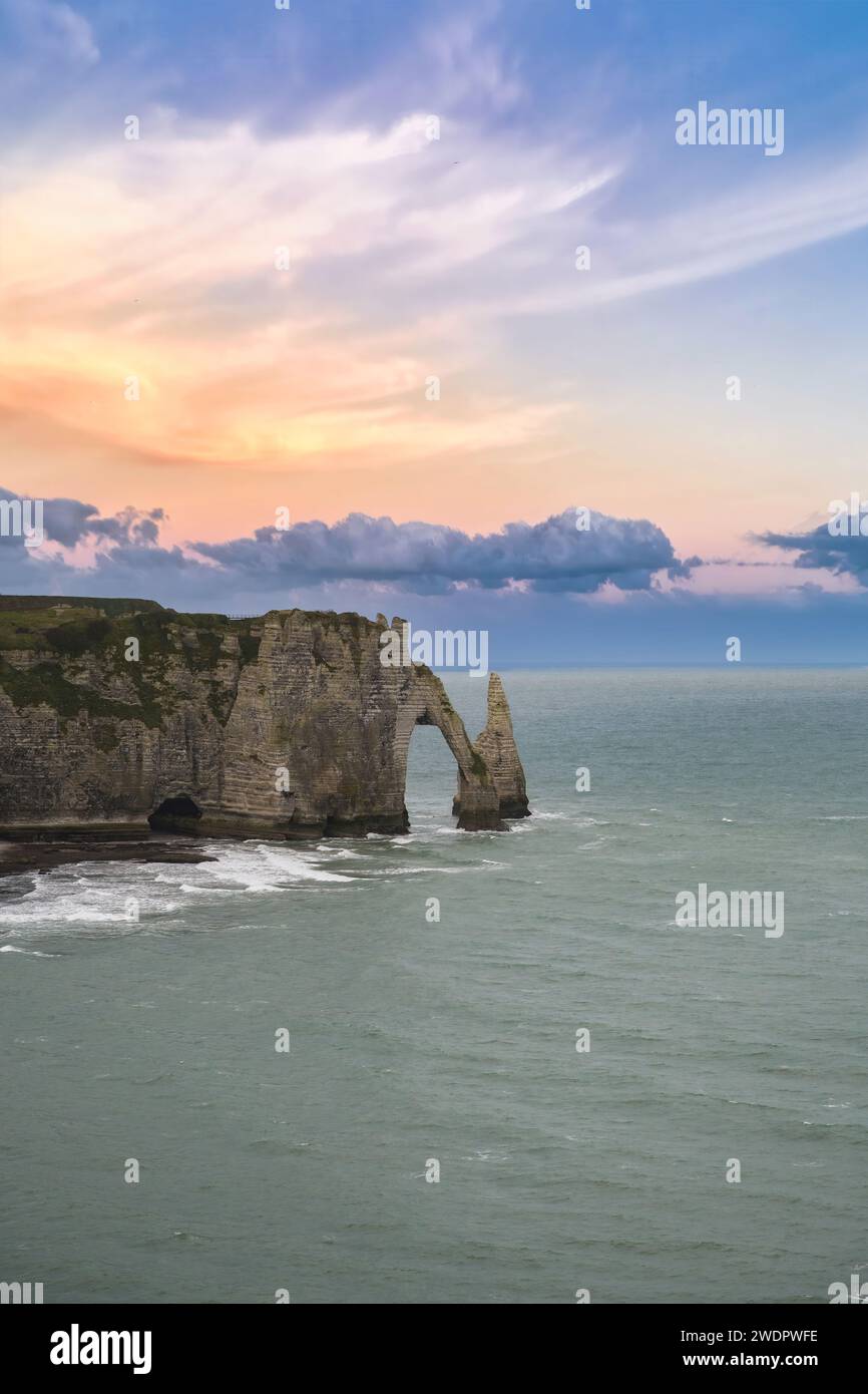 A scenic view of the famous cliffs and needle on the pebble beach at ...