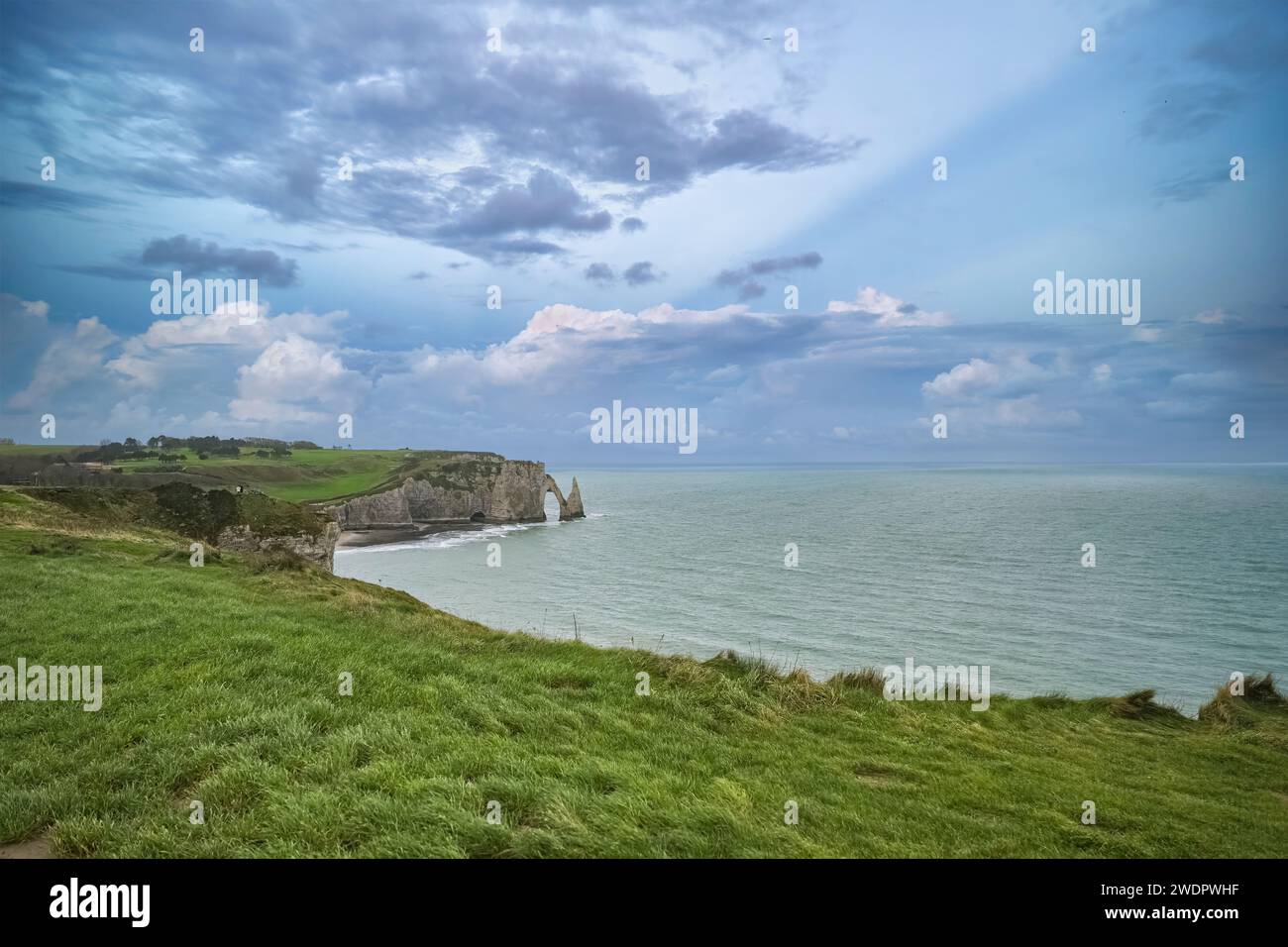 A scenic view of the famous cliffs and needle on the pebble beach at ...