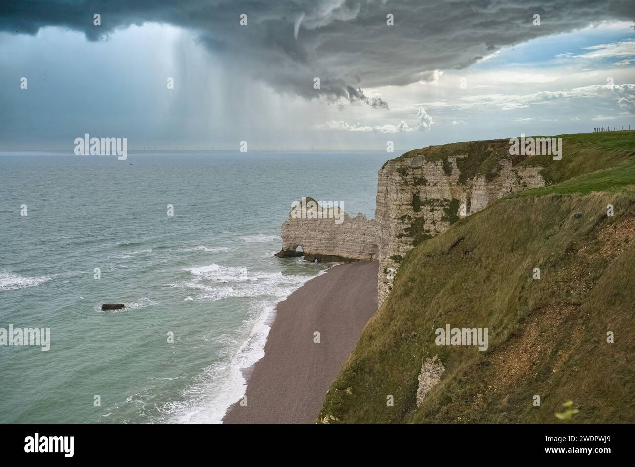 A scenic view of the famous cliffs and needle on the pebble beach at ...