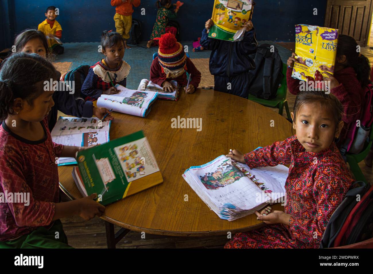 Kindergarten School Children at a Government school in Paanchkhal ...