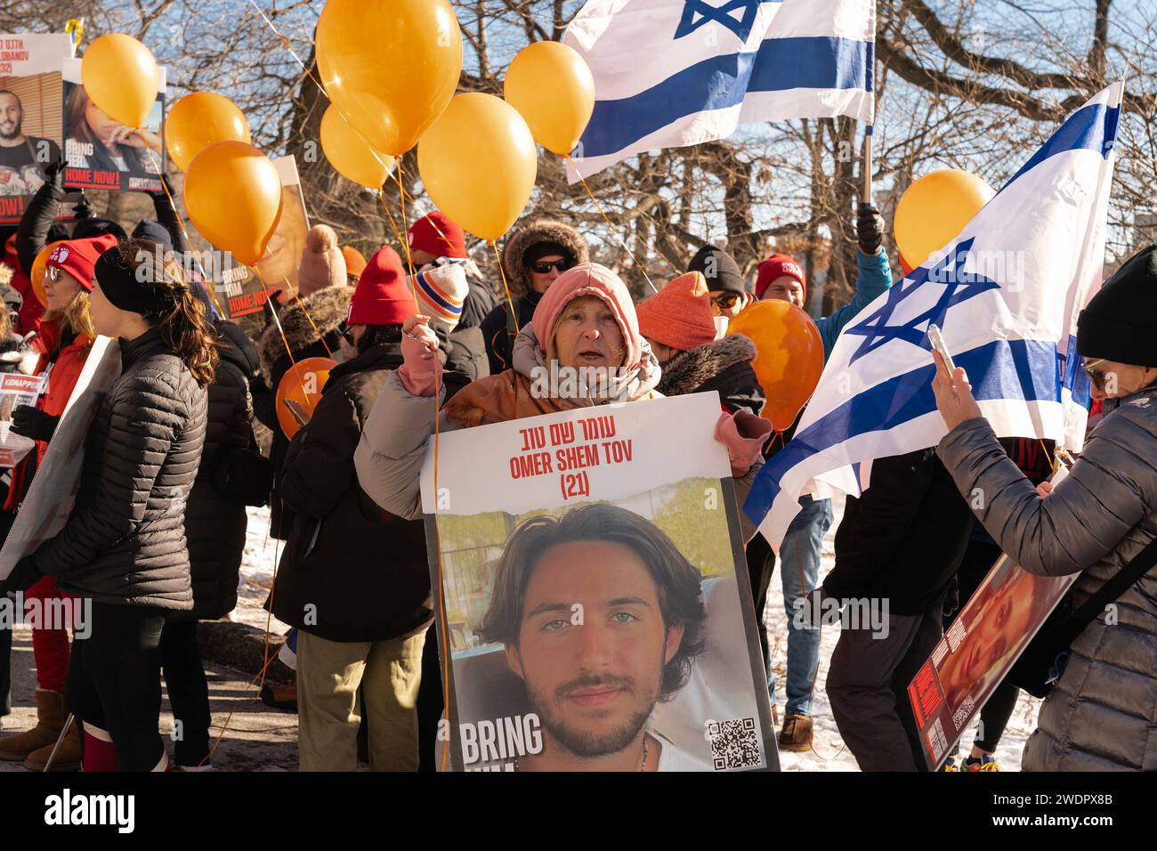New York, USA. 21st Jan, 2024. Hundreds of activists braved cold ...