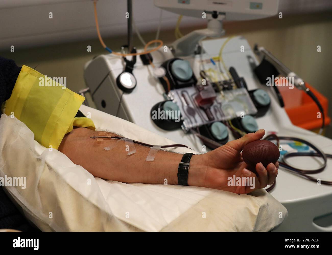 File photo dated 04/12/18 of blood donor Alan Caplan giving blood at ...