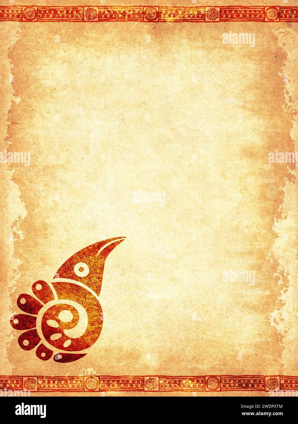 Vertical grunge background with border and bird, ethnicity ornament and ...