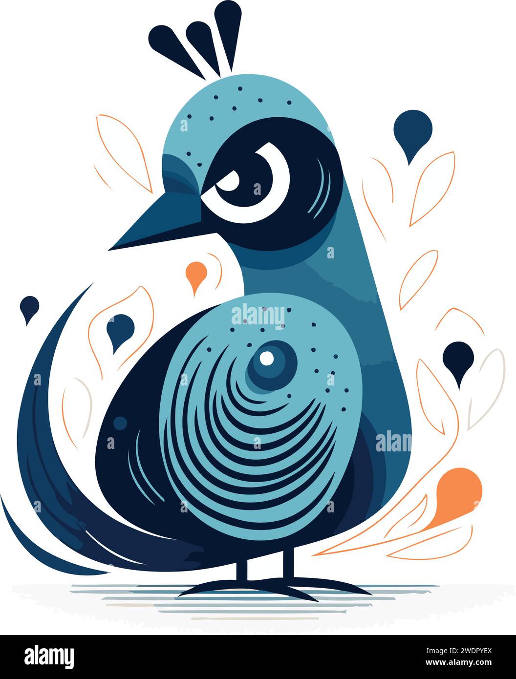 Cute blue peacock bird on white background. Vector illustration Stock ...