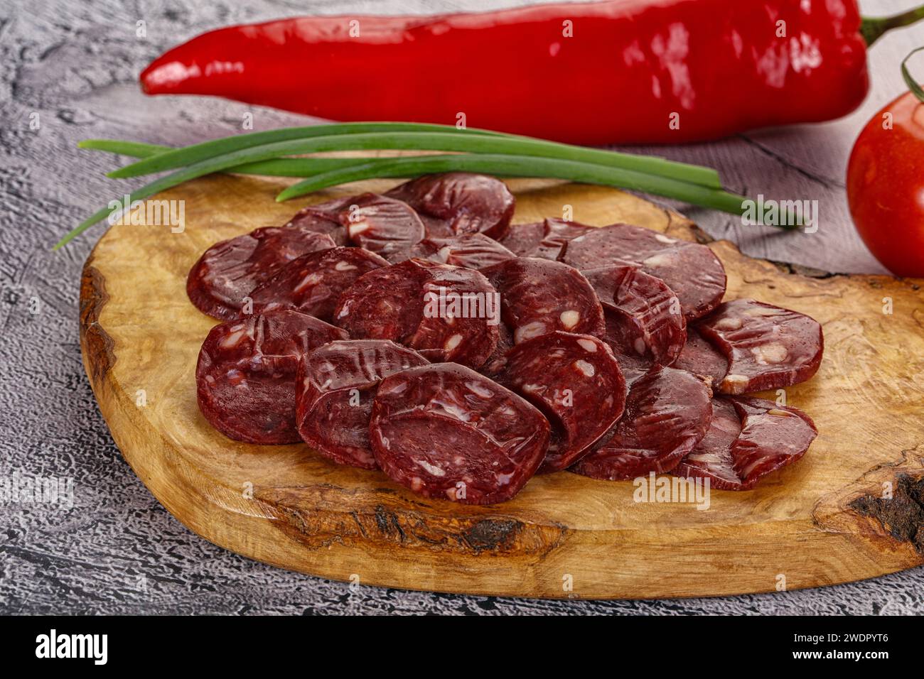Wild Bear meat homemade sausages slices Stock Photo - Alamy