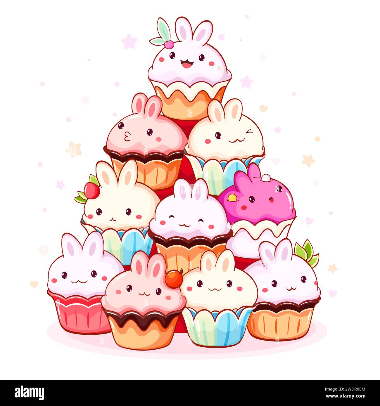 Cute animal-shaped sweet desserts in kawaii style with smiling face and ...