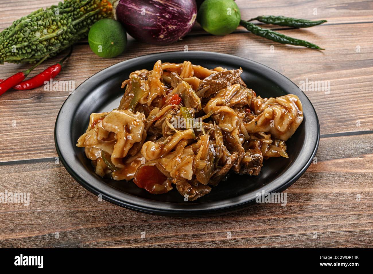 Tibetian cuisine - thenthuk noodles with beef and spices Stock Photo ...
