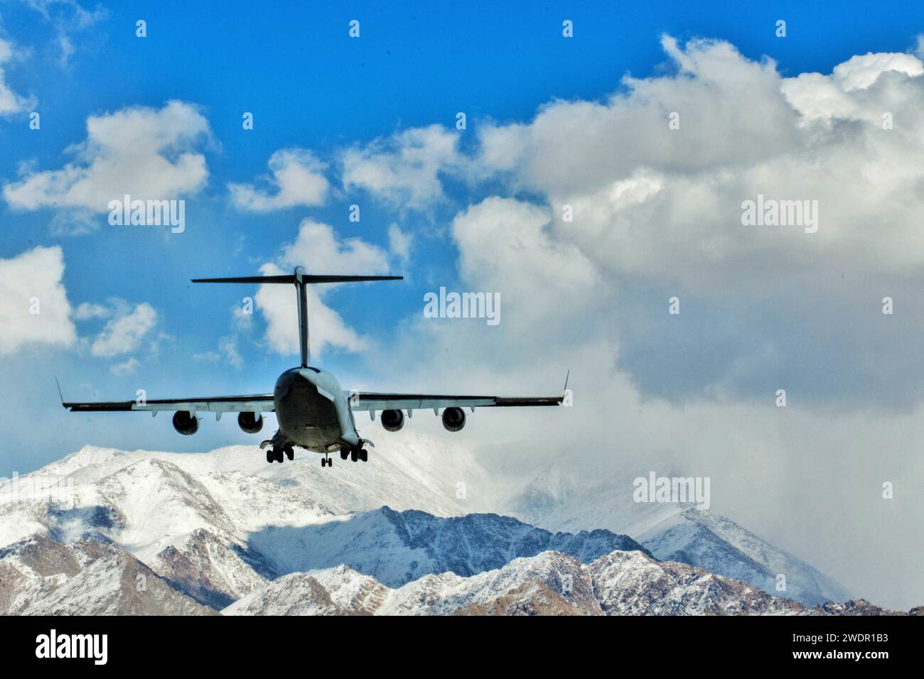 Aeroplane flying over Himalaya snow peak mountains, Leh, Ladakh ...