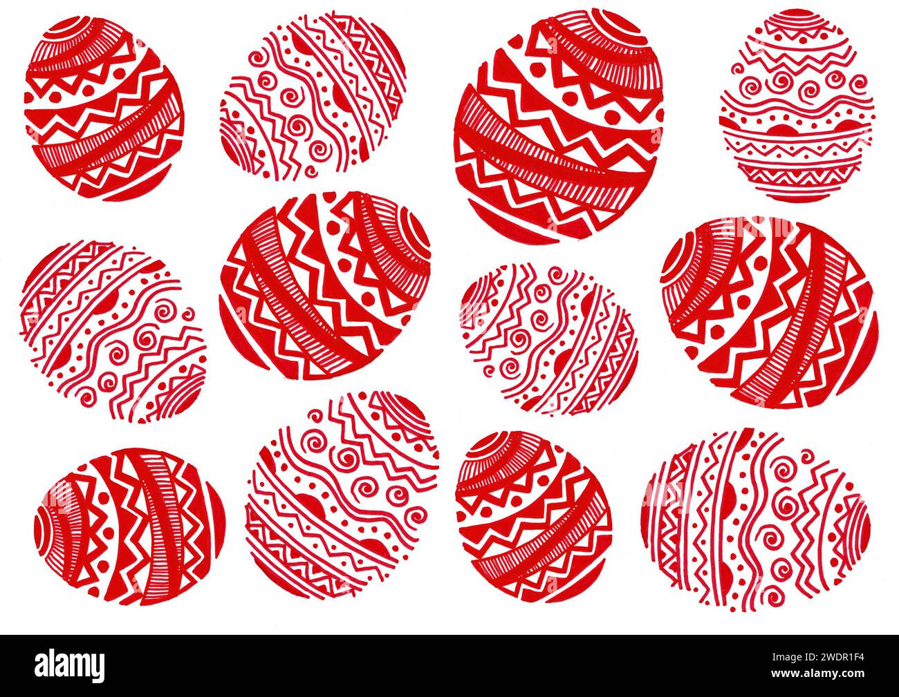 Set of Easter eggs filled with geometric decor. Isolated on white ...