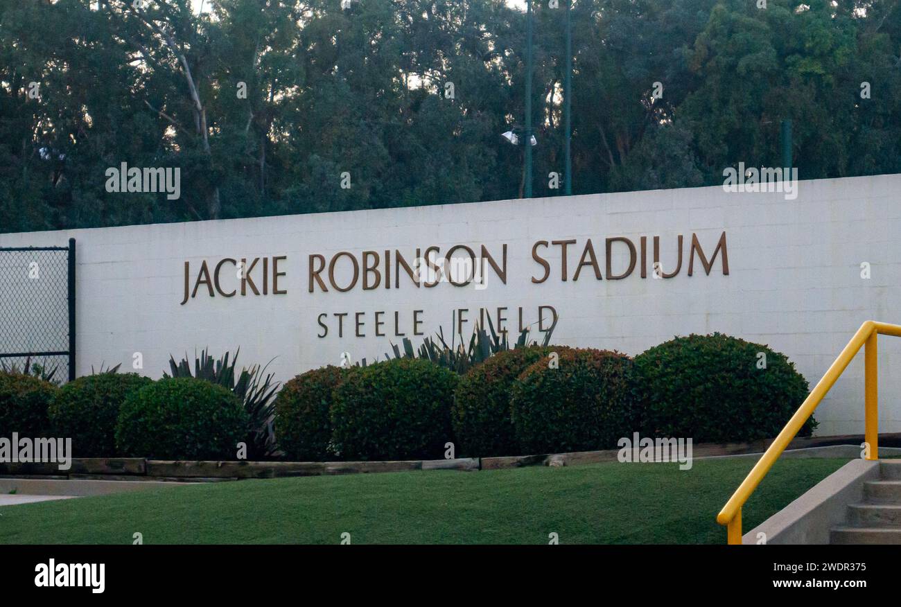 Jackie Robinson Stadium, Steele Field at UCLA. Sign outside the UCLA ...