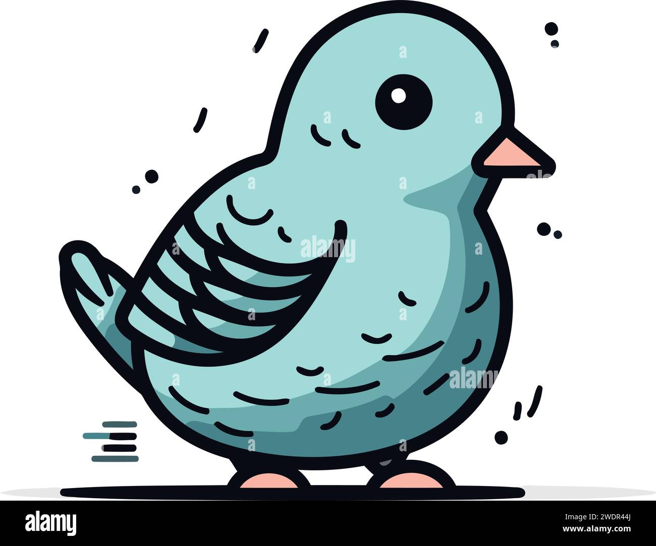 Vector illustration of cute blue bird on white background. Flat design ...