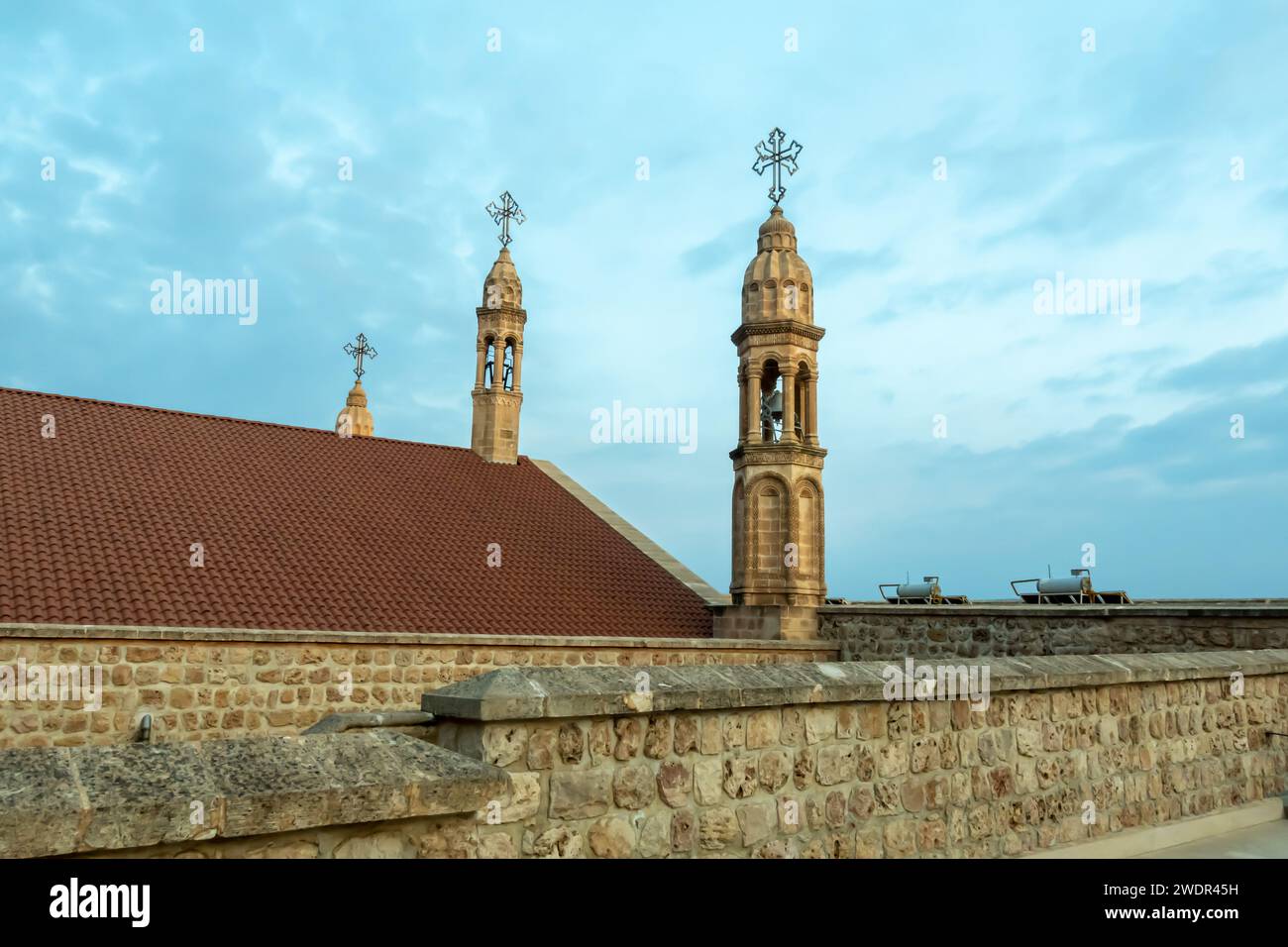 The towers, roof of Mor Gabriel Monastery, in Midyat, Mardin, Tur Abdin ...