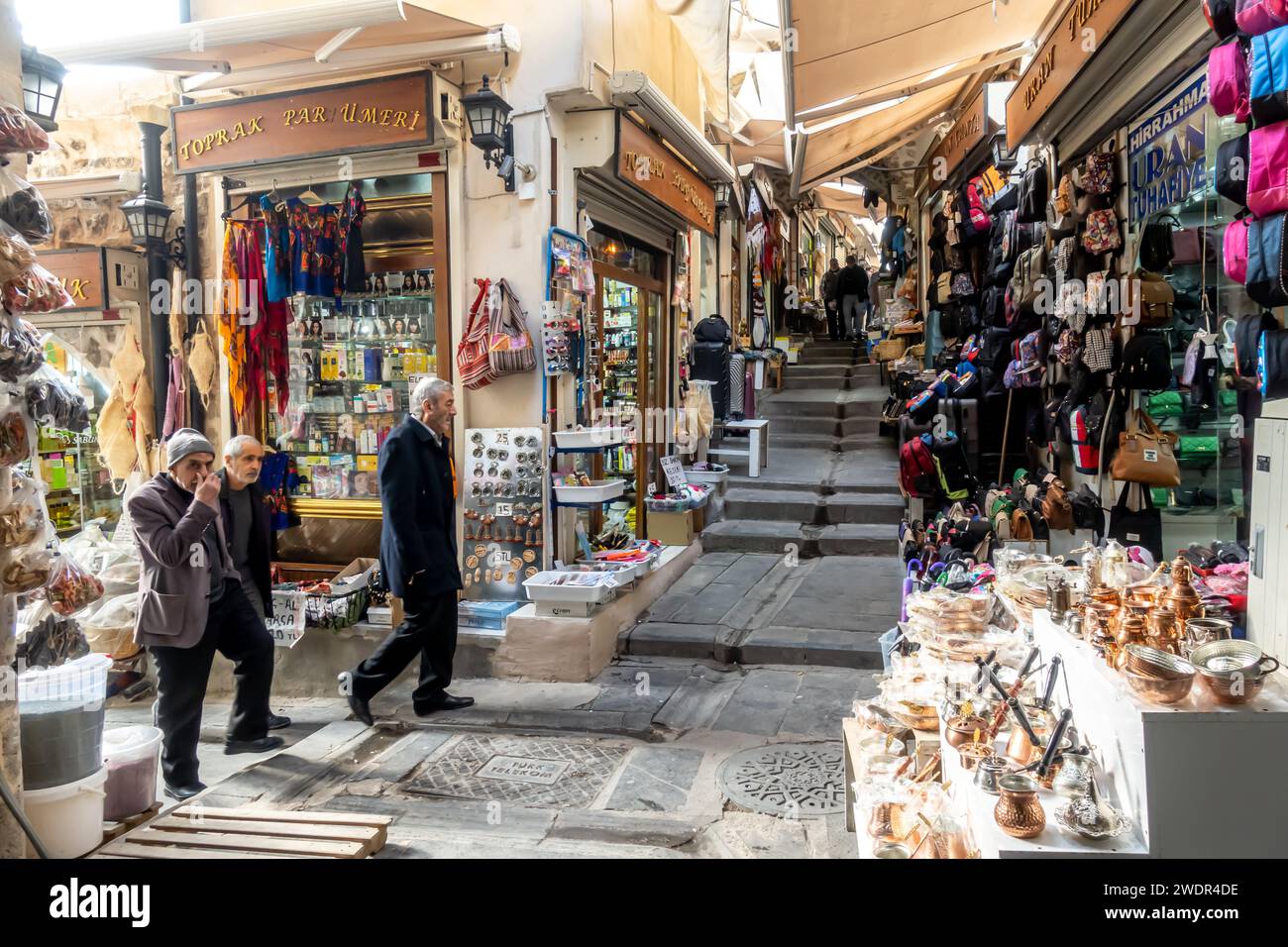 Shoppers, Turkish men in the central marketplace, street market in ...