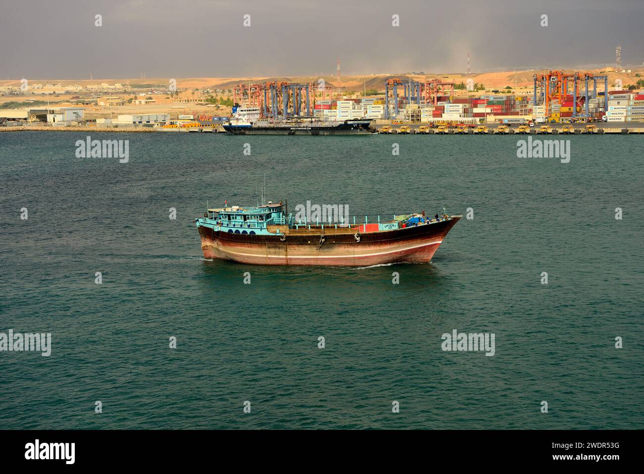 Dhau, ship, harbour, containerport, Salalah, city, Oman Stock Photo - Alamy