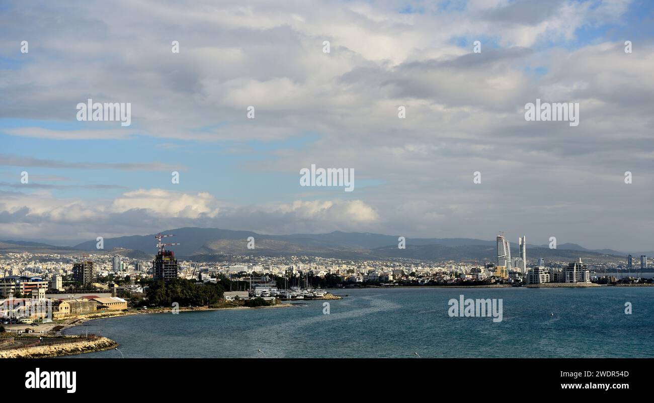 Limassol, city, high-rise buildings, mountains, Mediterranean Sea ...