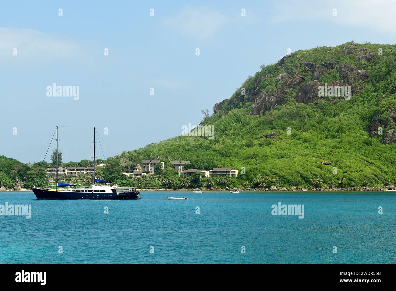 Saint-Anne National Park, island, near Port Victoria, two-mast sailing ...