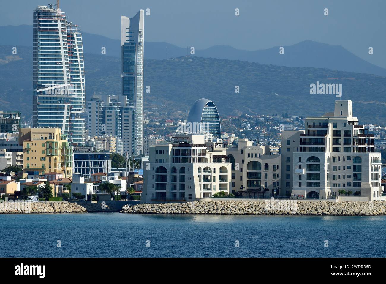 Limassol, city, high-rise buildings, mountains, Mediterranean Sea Stock ...