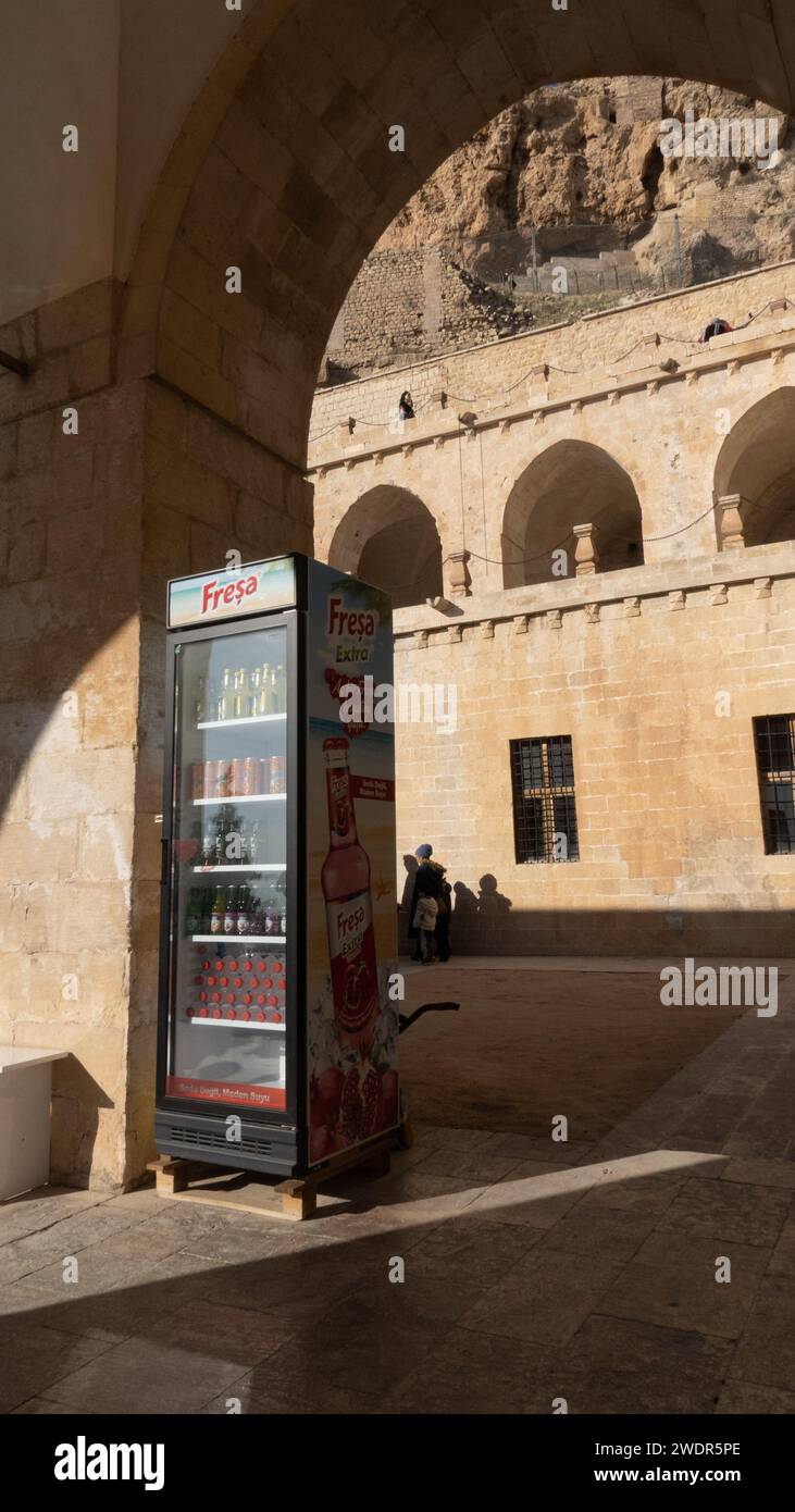 Cold drinks fridge in a historical arc in Mardin landmark Turkey Stock ...