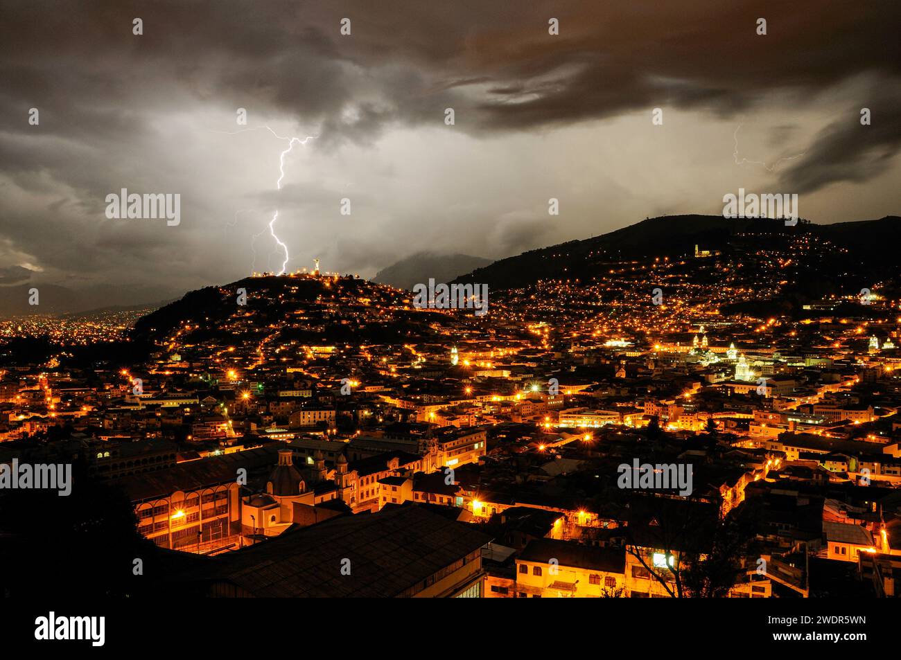 South America, Ecuador, Highland, Quito, lightning at night Stock Photo ...