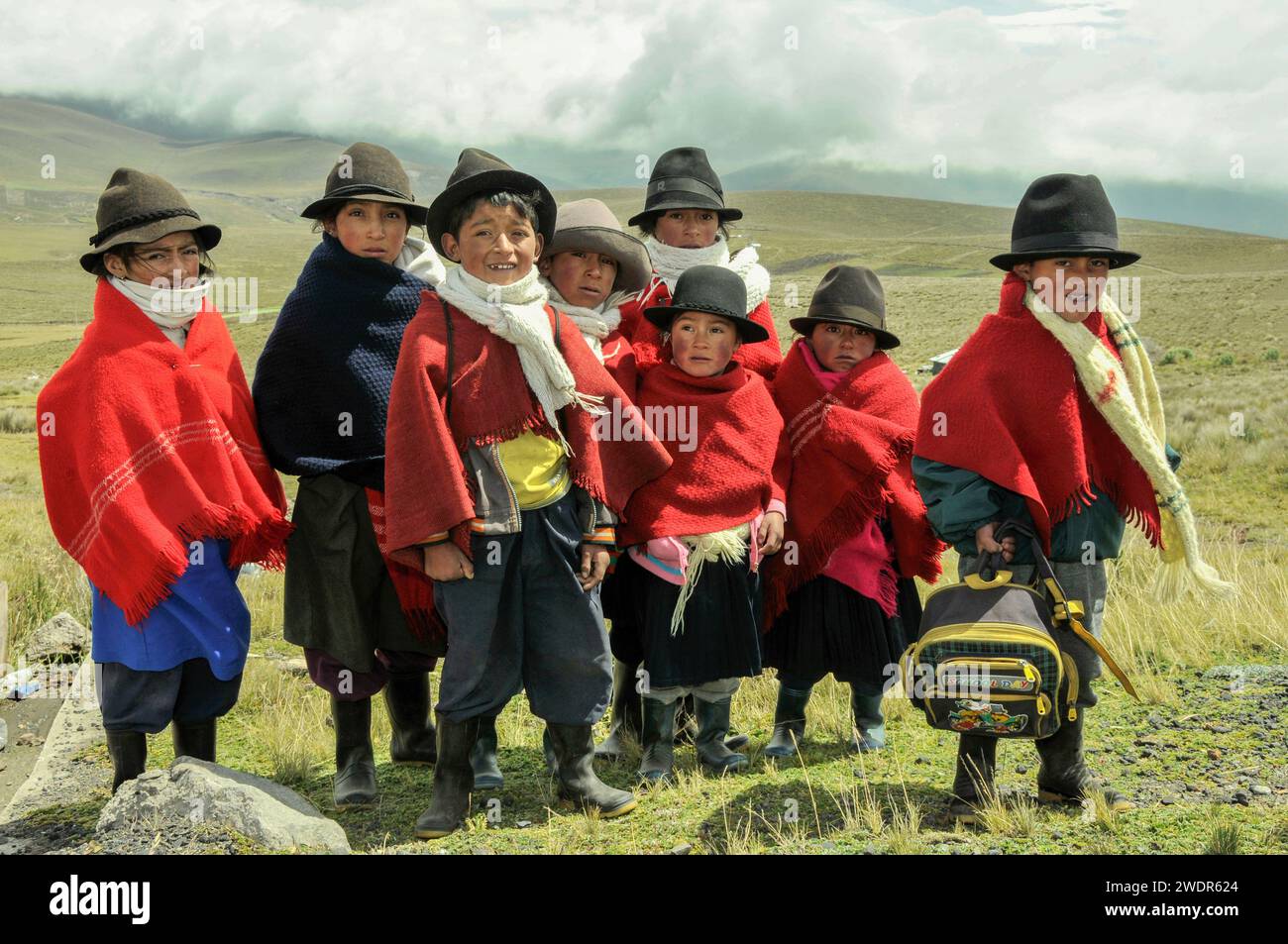 Ecuador, Andes Mountains, near Chimborazo Volcano, School kids Stock ...