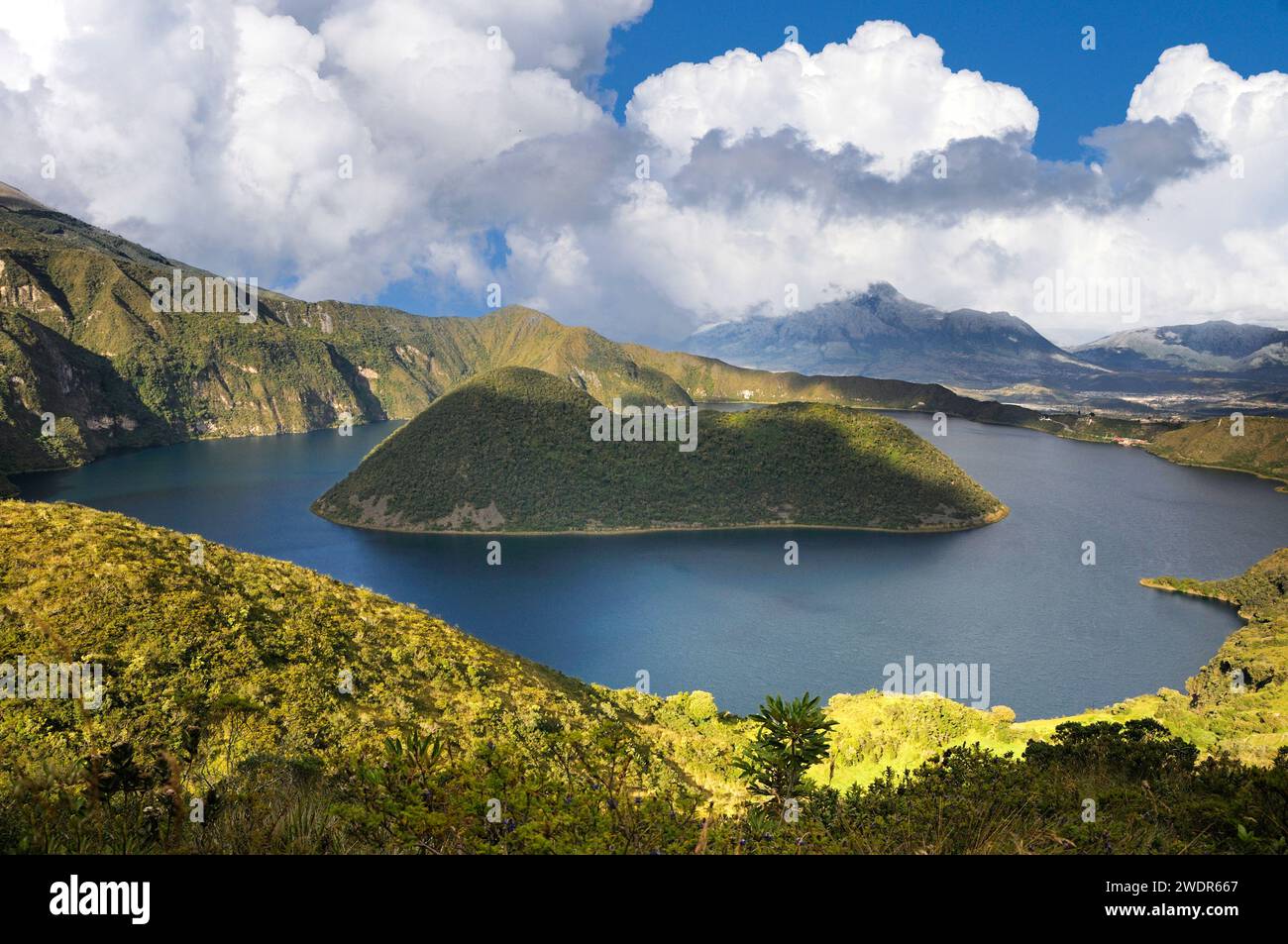 South America, Andes, Ecuador, Cuicocha Crater Lake, Volcano Cotacachi ...