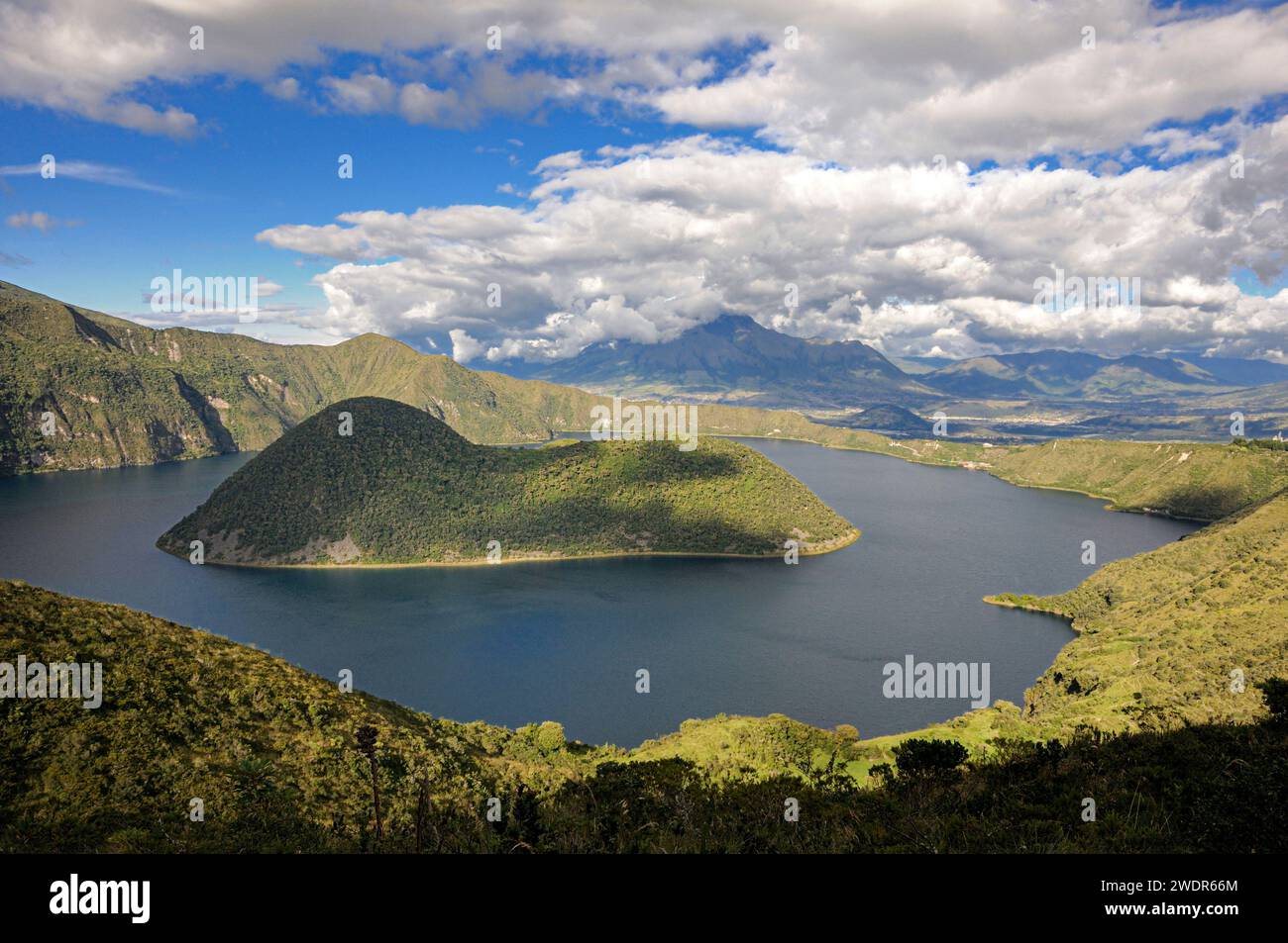 South America, Andes, Ecuador, Cuicocha Crater Lake, Volcano Cotacachi ...
