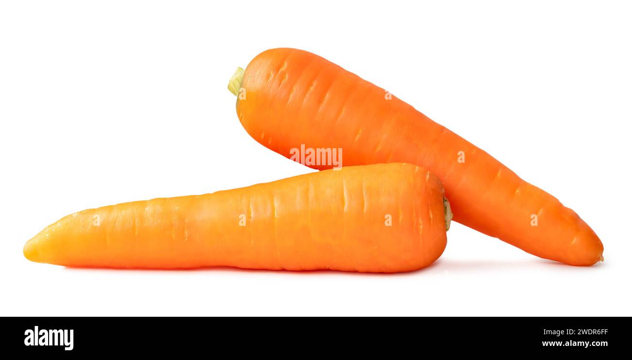 Front view of fresh beautiful orange carrots in stack is isolated on ...