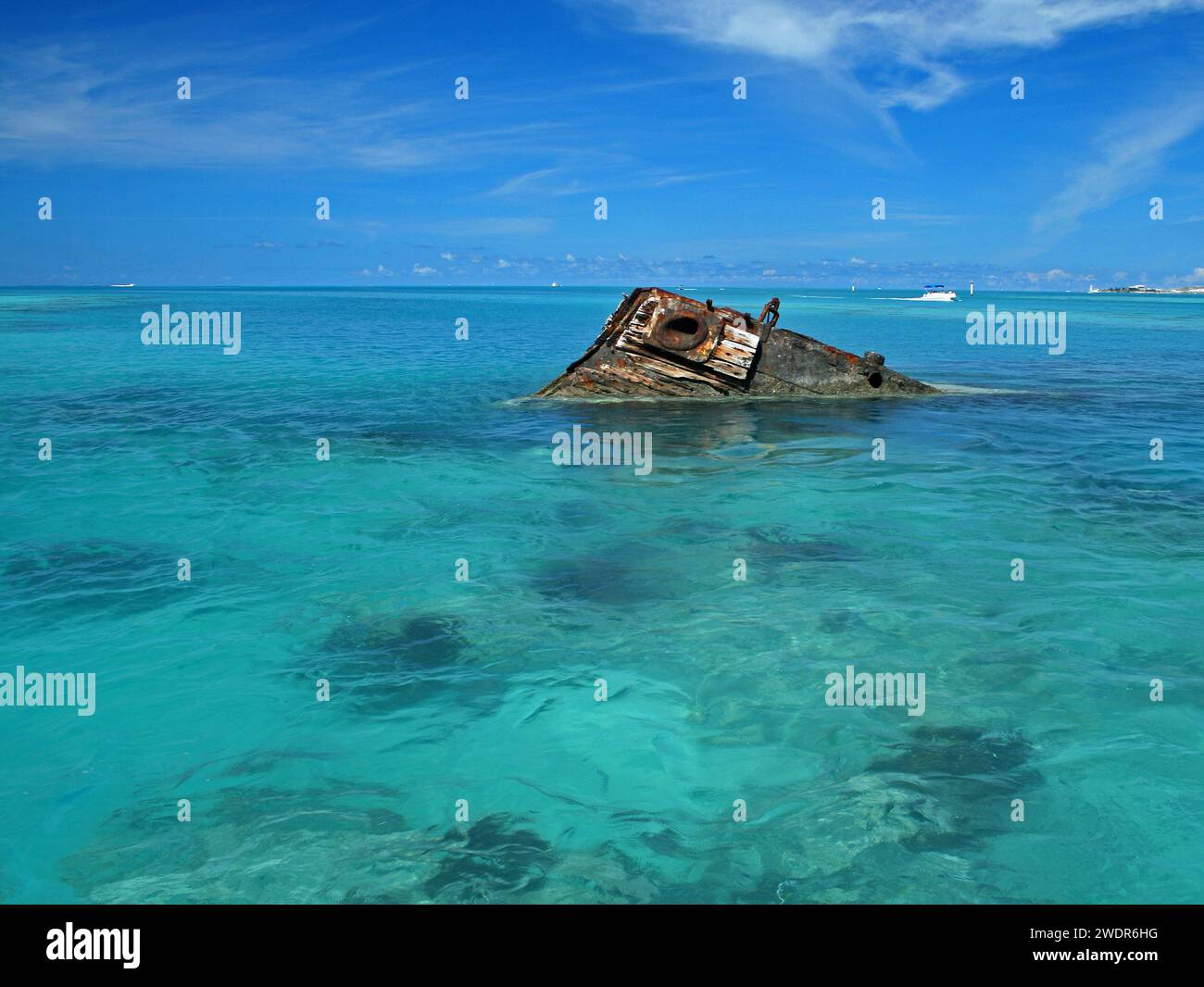 The wreck of the Vixen, Bermuda, just above water in its' final resting ...