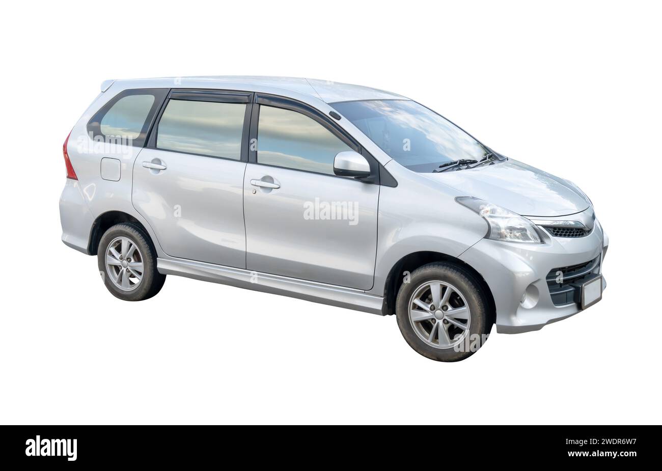 Side view of luxurious white SUV car is isolated on white background ...