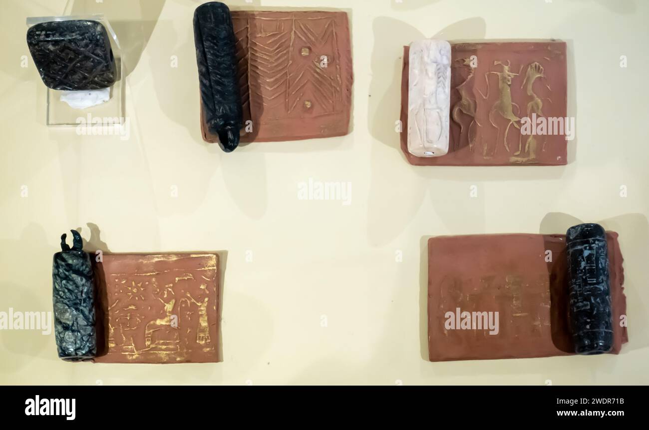 Stone cylinder stamp seals from early Bronze age, Assyrian, Mardin ...