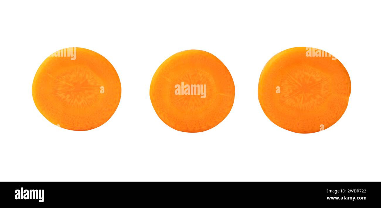 Front view of fresh beautiful carrots slices or pieces in set is ...