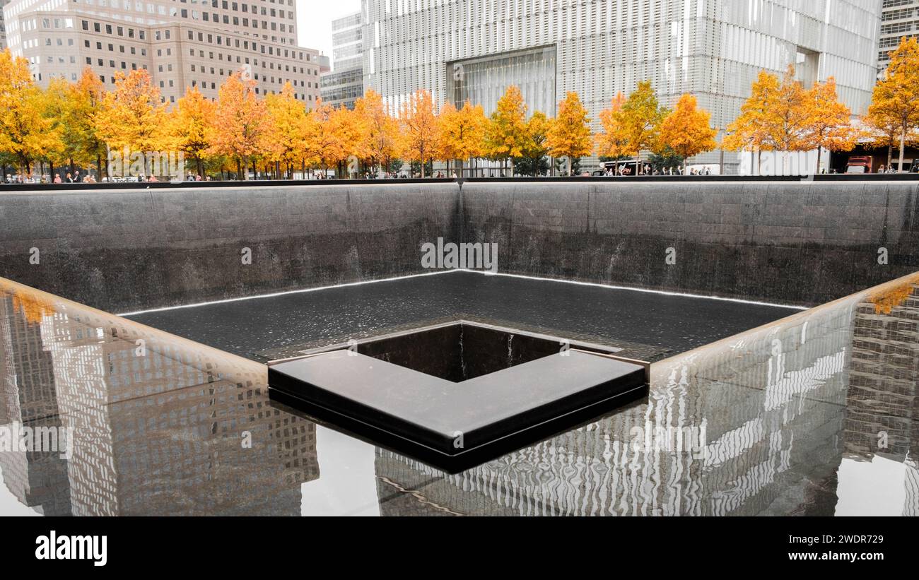 9/11 World Trade Center memorial in Lower Manhattan, in the autumn ...