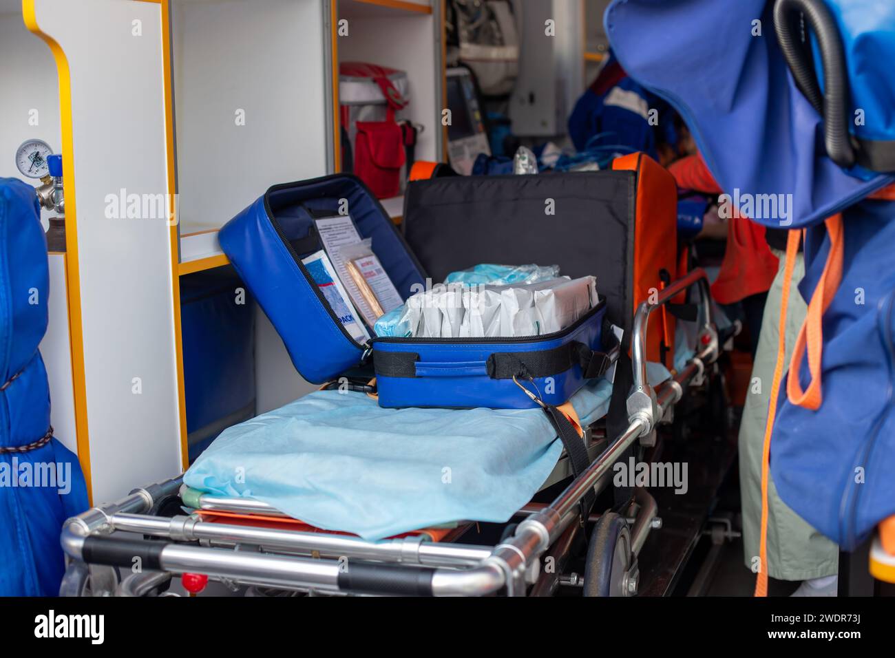 Inside view of an ambulance with medical gear Stock Photo - Alamy