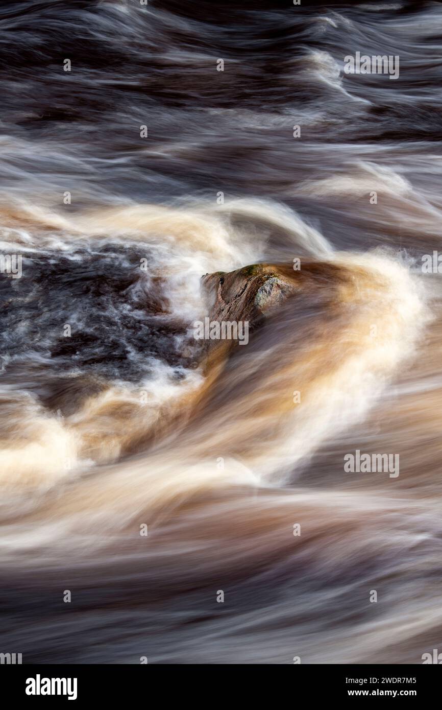 Fast flowing water over rocks. River Findhorn, Morayshire, Scotland ...