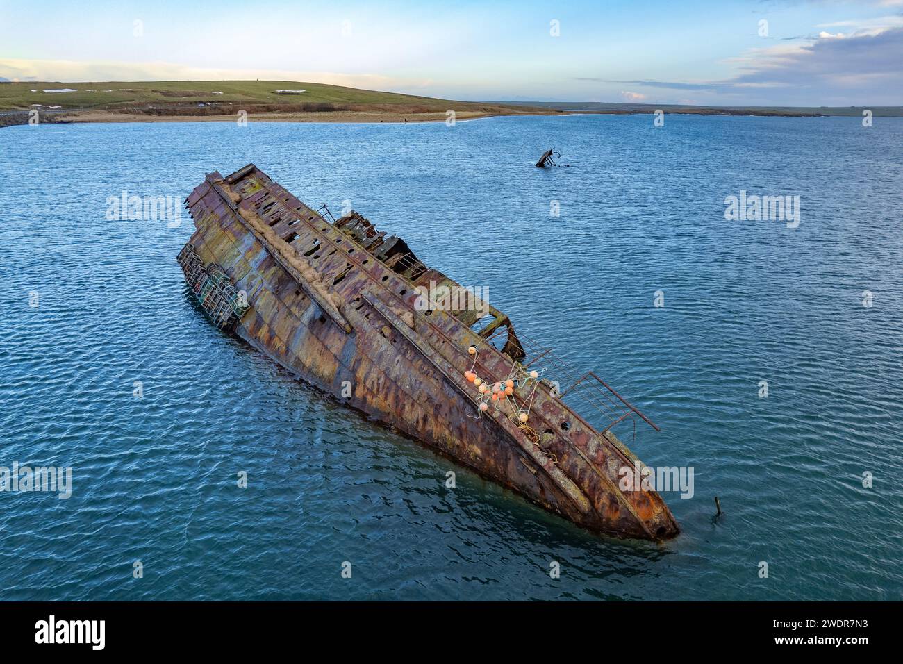 Entrance to Scapa flow and Churchills Barrier in back ground Stock Photo - Alamy