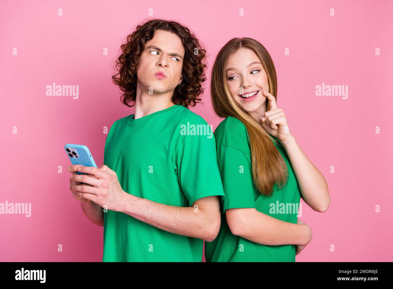 Photo of teenagers couple after argument angry boyfriend holding ...