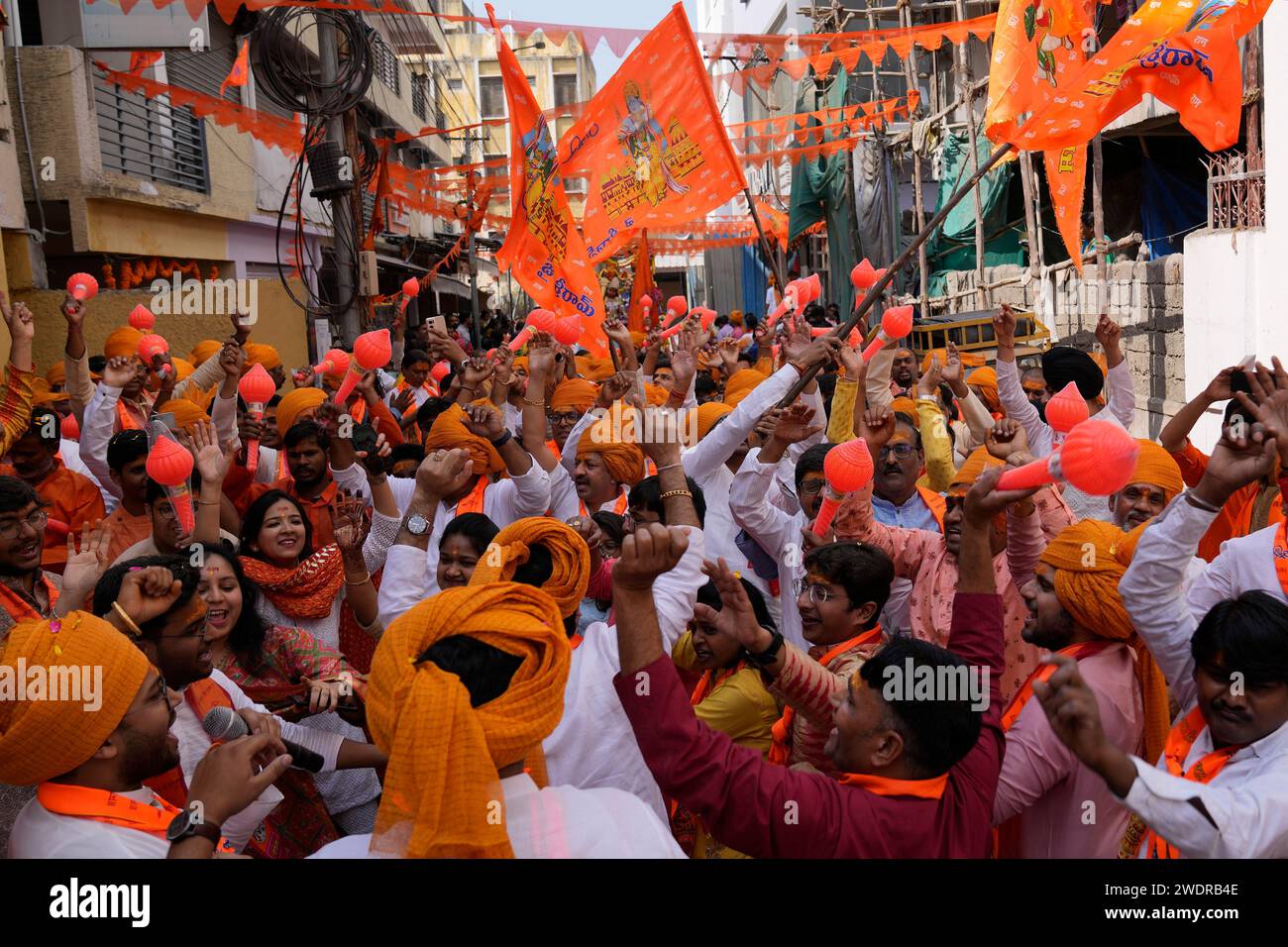 Hindu devotees participate in a religious procession in Hyderabad ...
