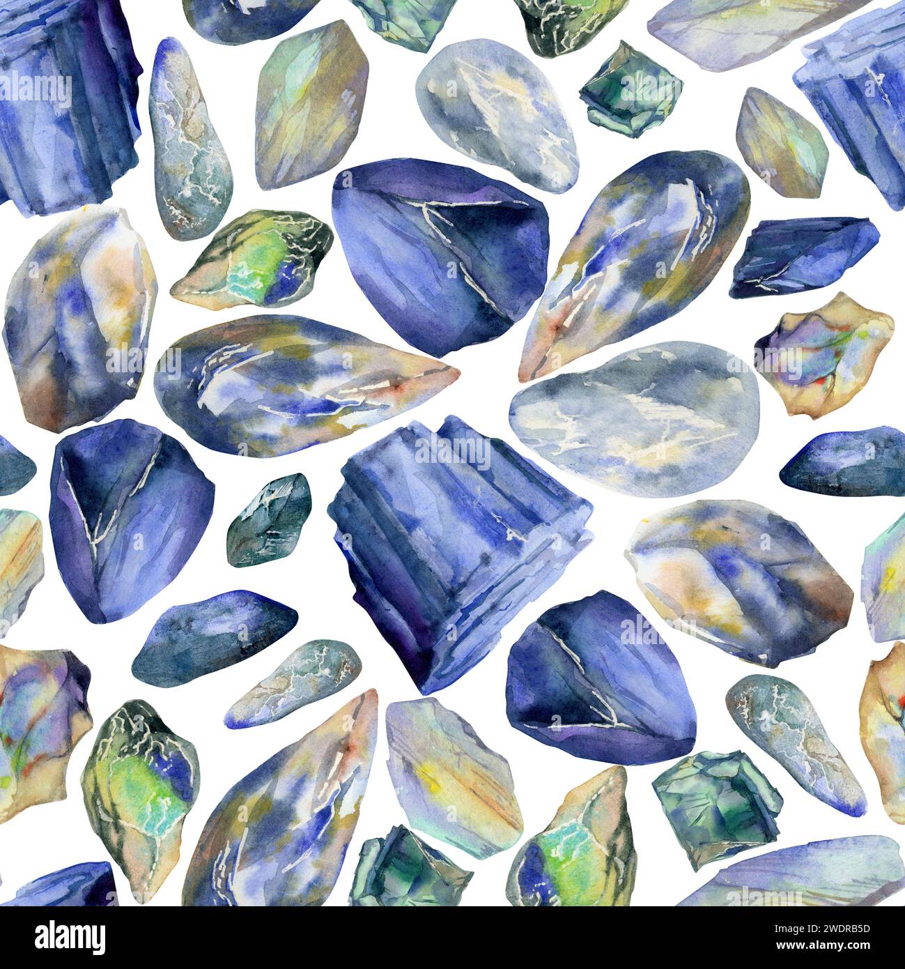 Hand drawn watercolor illustration precious jewel gem crystal chakra ...