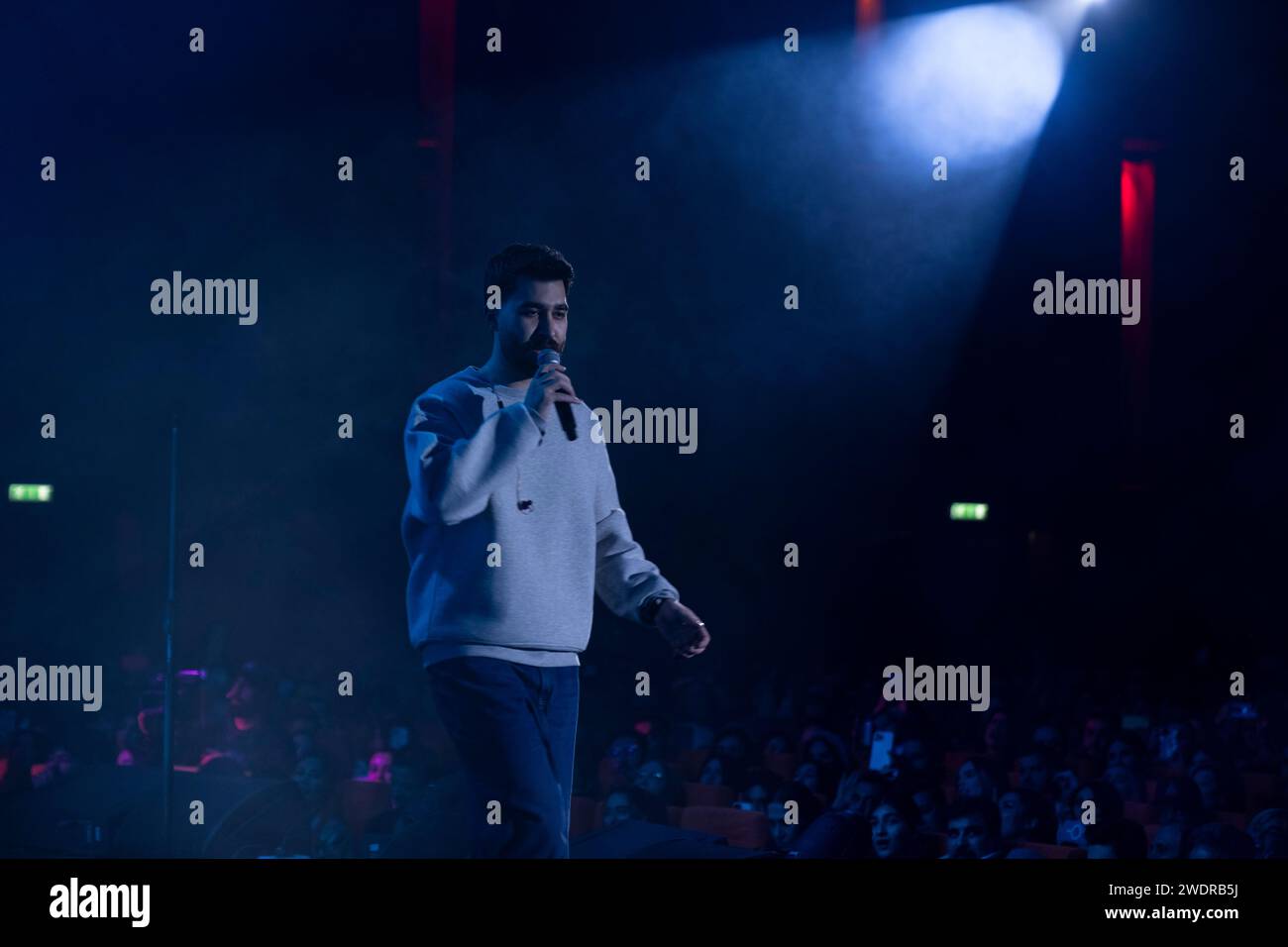 Tehran, Iran. 21st Jan, 2024. Iranian singer Ali Yasini is performing ...