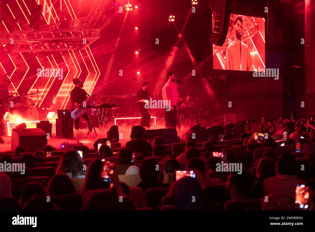 Tehran, Iran. 21st Jan, 2024. Iranian singer, Ali Yasini (R), is ...