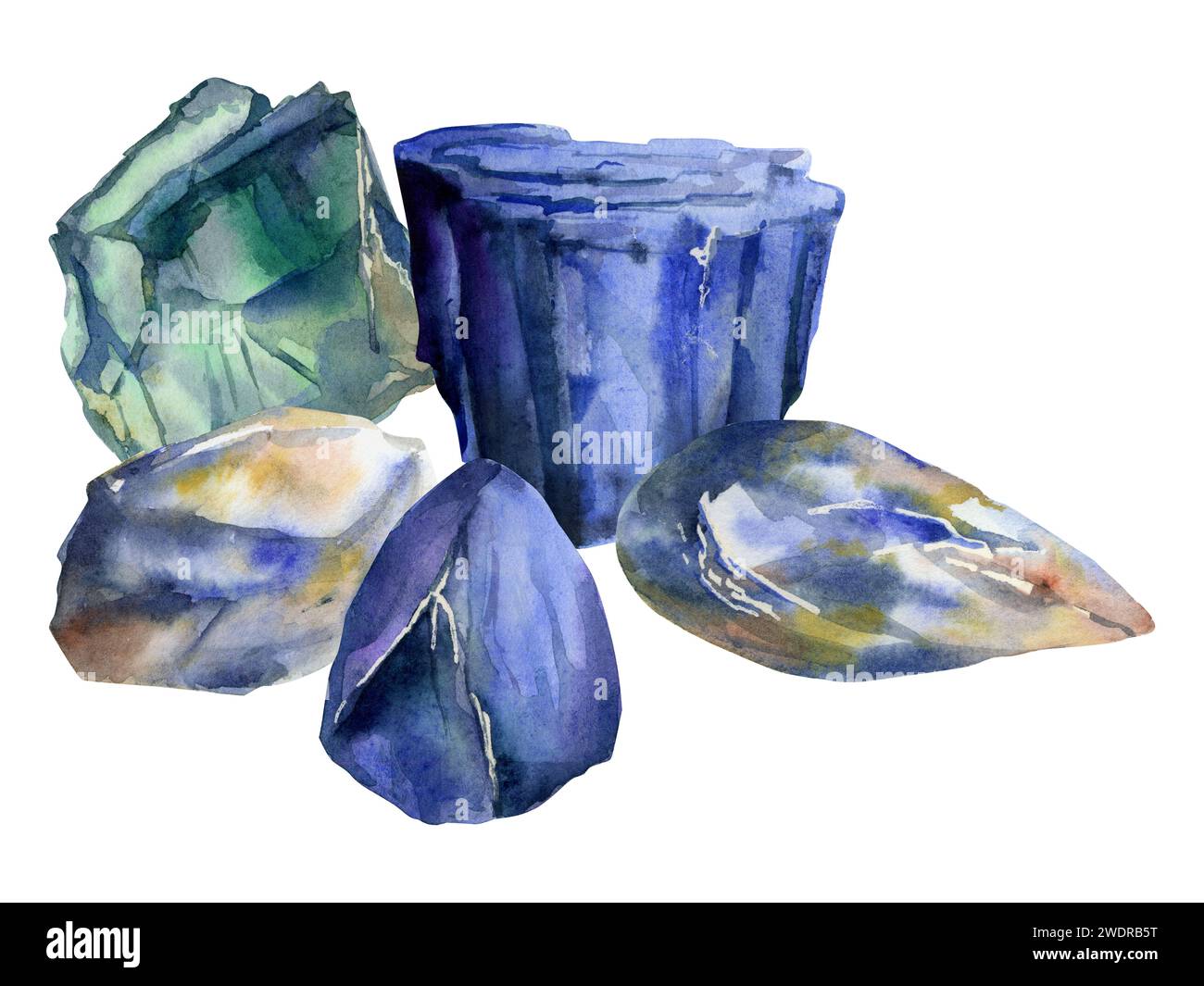 Hand drawn watercolor illustration precious semiprecious jewel gem ...