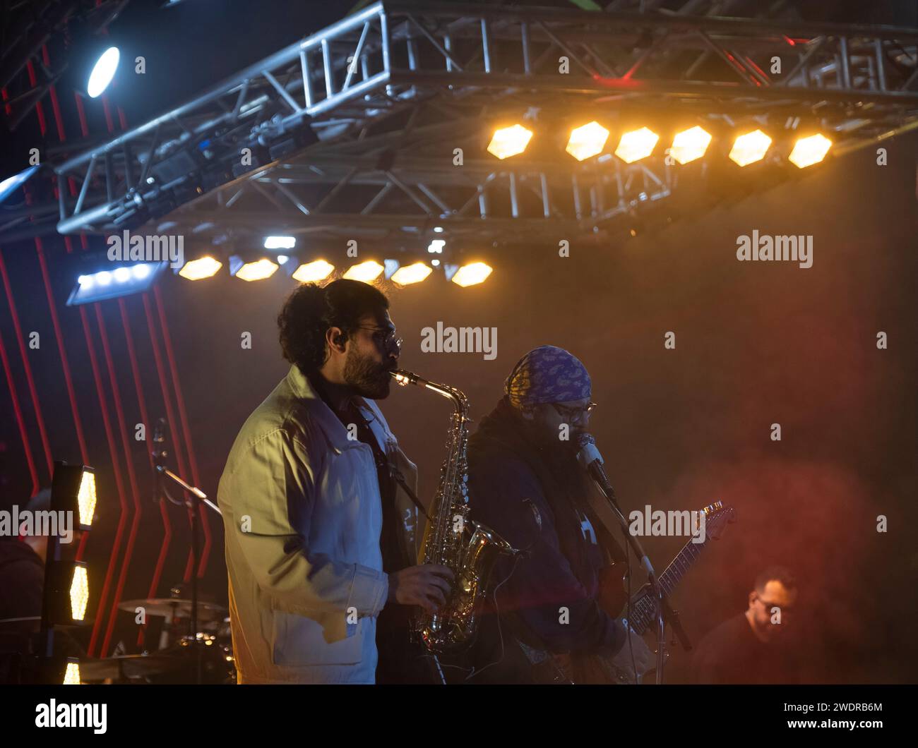 Tehran, Iran. 21st Jan, 2024. Two musicians are playing musical ...