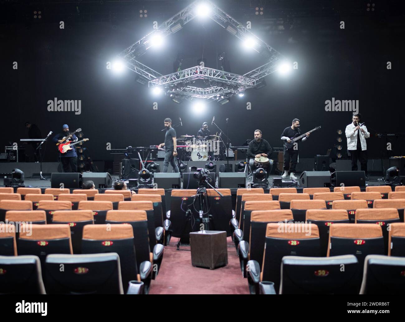 Tehran, Iran. 21st Jan, 2024. Iranian musicians are checking their ...