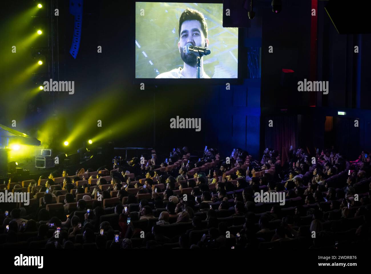 Tehran, Iran. 21st Jan, 2024. Iranian singer Ali Yasini is performing ...