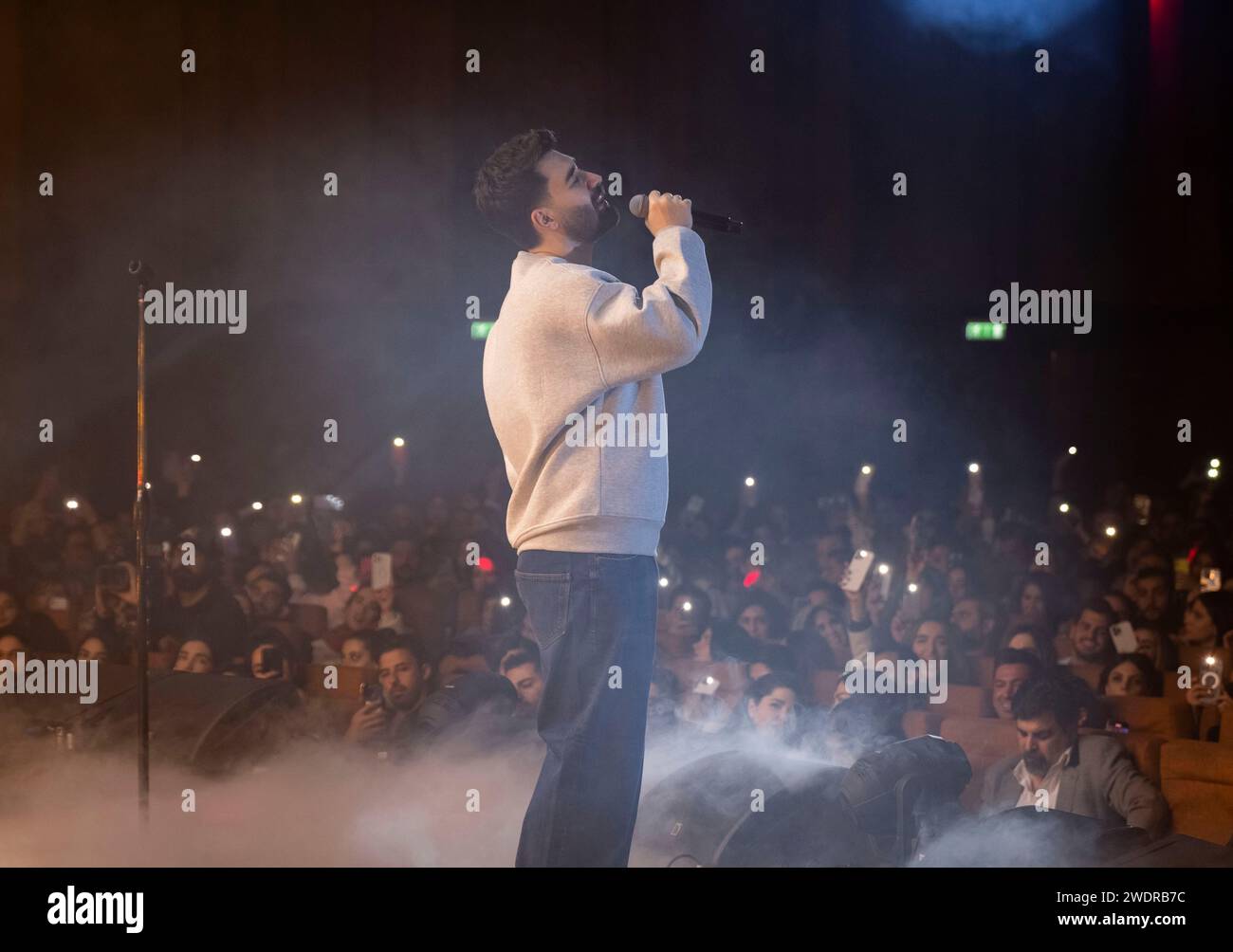 Tehran, Iran. 21st Jan, 2024. Iranian singer Ali Yasini is performing ...